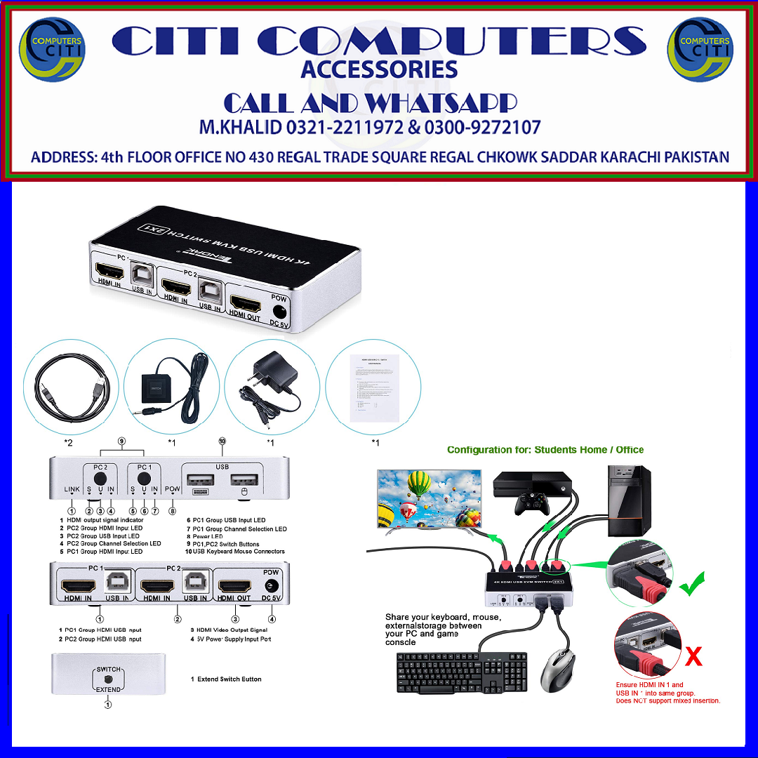 TENDAK 4K 2 Port KVM Switch Keyboard Mouse Switcher Include 2 USB Type ...