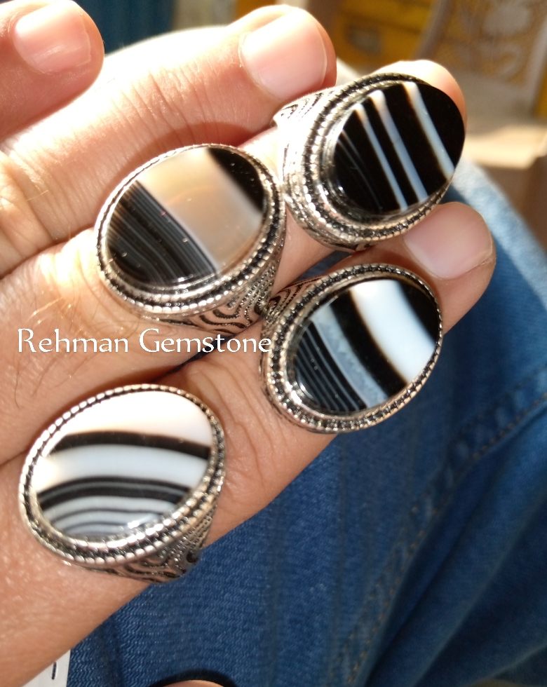 Zircon and Black and White Sulemani Aqeeq Rings - Whatsapp for order
